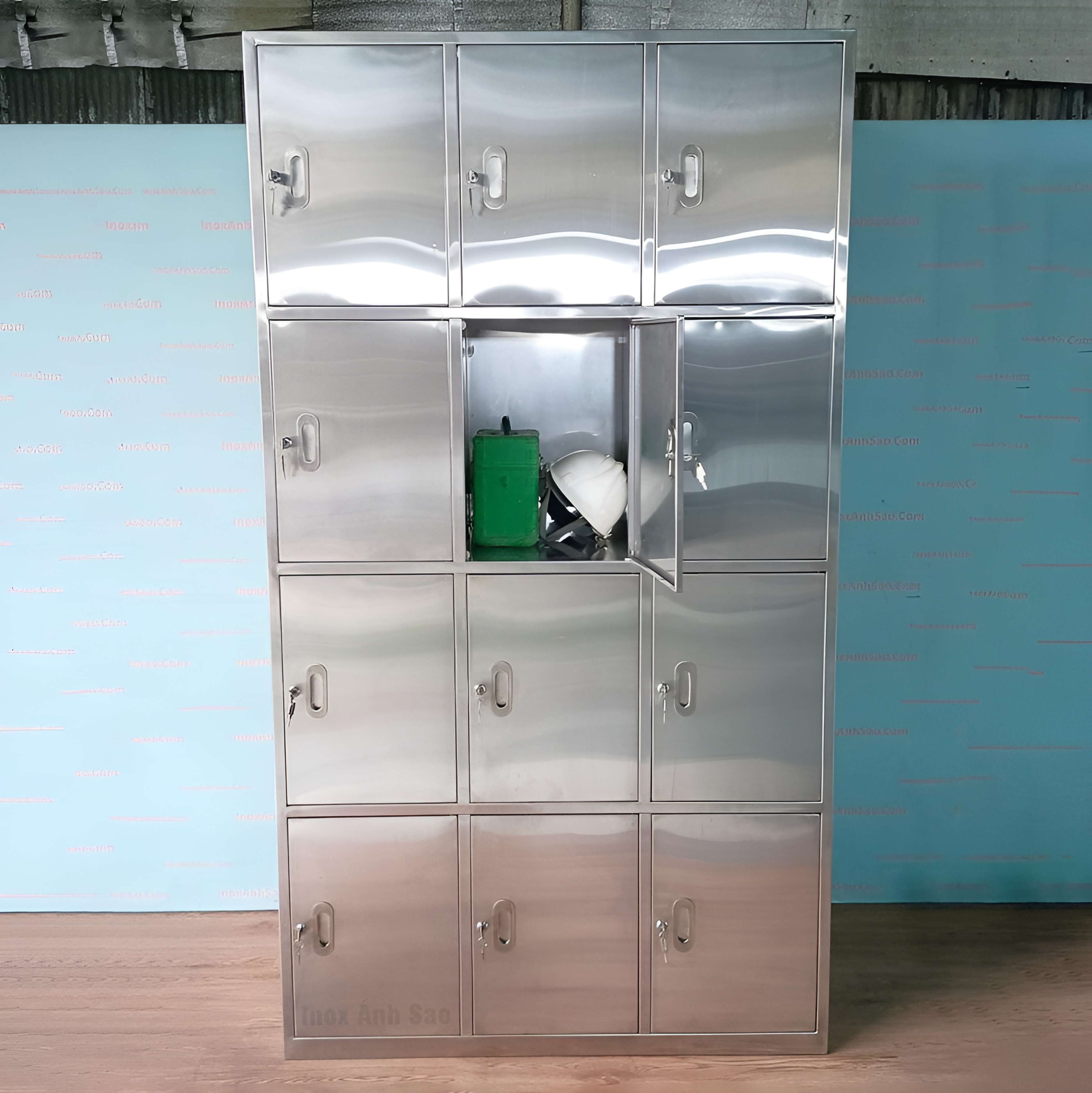 TỦ LOCKER 12 HỘC INOX 304 TRẮNG XƯỚC L07 | Wjh | Công Ty TNHH INOX Ánh Sao